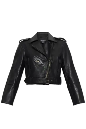 Balmain Leather Jacket With Belt - Black