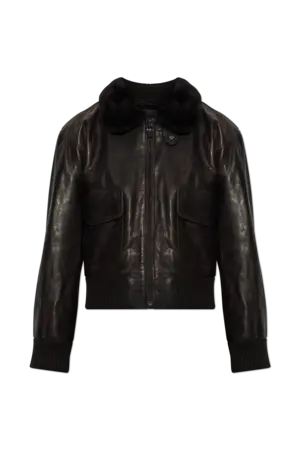 Victoria Beckham Leather Jacket With A Fur Collar - Brown