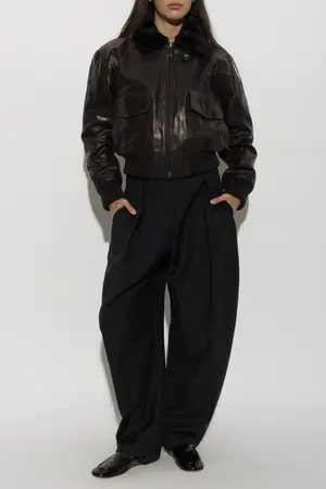 Victoria Beckham Leather Jacket With A Fur Collar
