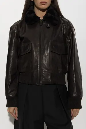 Victoria Beckham Leather Jacket With A Fur Collar