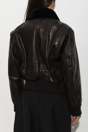 Victoria Beckham Leather Jacket With A Fur Collar