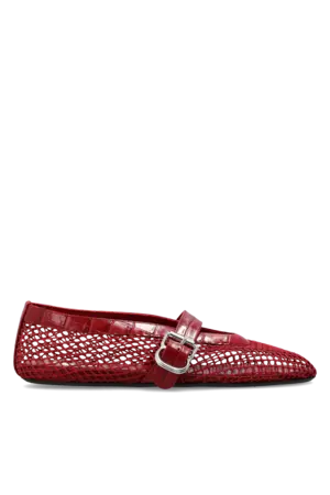 Alaïa Mesh Ballerina Flats With Buckled Strap - Red