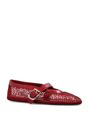 Alaïa Mesh Ballerina Flats With Buckled Strap - Red