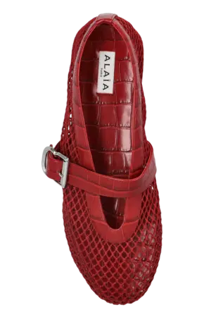 Alaïa Mesh Ballerina Flats With Buckled Strap - Red