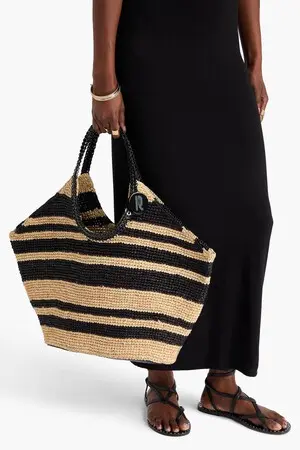 Rabanne Cabas Striped Leather And Raffia Tote