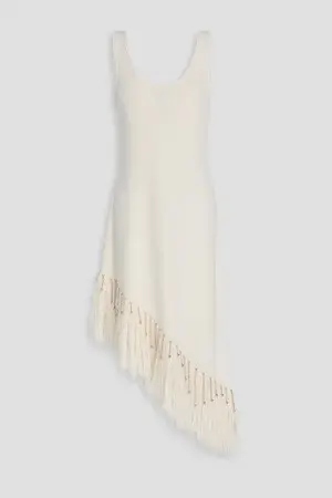 Rabanne Asymmetric Fringed Linen Midi Dress - Cream