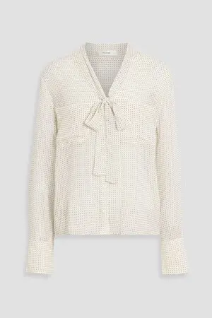 FRAME Polkadot Tiedetailed Silkcrepe Blouse