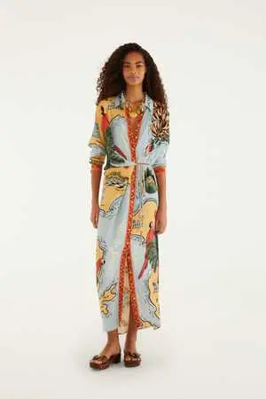 Farm Rio Multicolor Beaches Path Collared Buttoned Maxi Dress - Beaches Path Multicolor