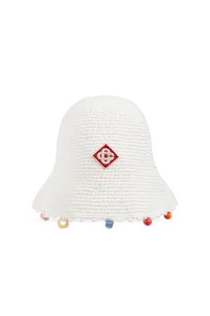 Casablanca Crocheted Bucket Hat With Colorful Appliqués - White