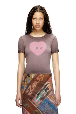DIESEL® Ribbed T-shirt With Watercolour Heart Logo