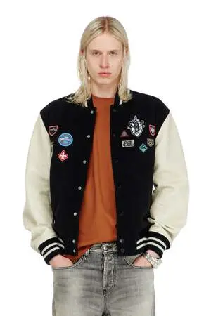 DIESEL® Diesel Wool And Leather Varsity Bomber Jacket With Patches Multicolor