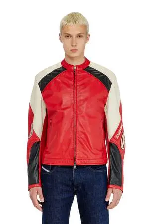 DIESEL® Biker Jacket In Colour-block Perforated Leather - Multicolor