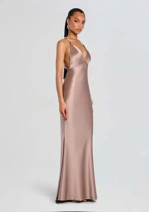 Retrofete Safie Embellished Strap Gown - Truffle