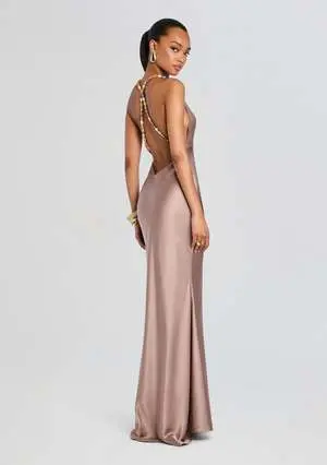 Retrofete Safie Embellished Strap Gown - Truffle