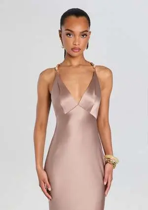 Retrofete Safie Embellished Strap Gown - Truffle