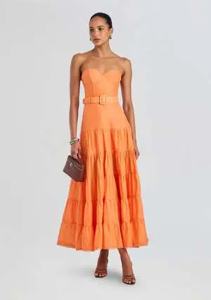 Charo Ruiz Ibiza Strapless Tiered Lace Trim Maxi Dress - Orange