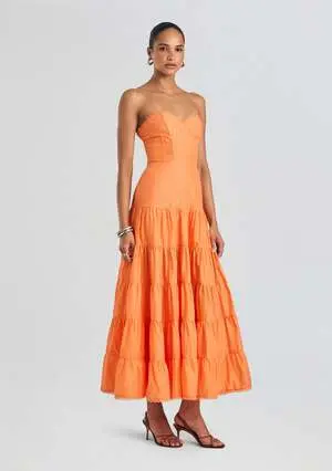 Charo Ruiz Ibiza Strapless Tiered Lace Trim Maxi Dress