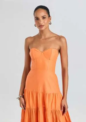 Charo Ruiz Ibiza Strapless Tiered Lace Trim Maxi Dress