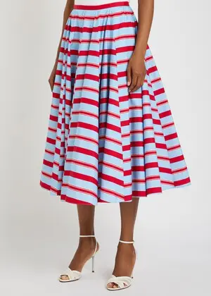 EMILIA WICKSTEAD Eglantine Striped Cotton-poplin Midi Skirt