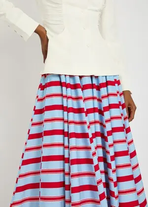 EMILIA WICKSTEAD Eglantine Striped Cotton-poplin Midi Skirt