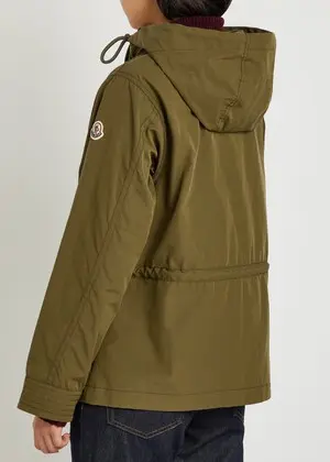Moncler Waxed Poplin Parka Jacket With Drawstring Hood