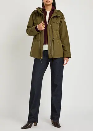 Moncler Waxed Poplin Parka Jacket With Drawstring Hood