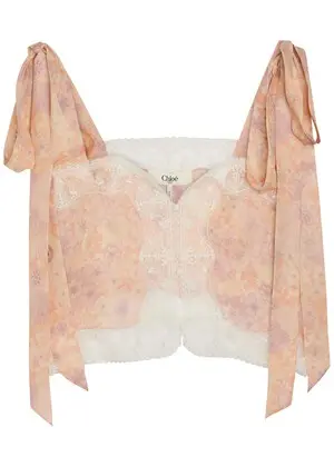 Chloé Floral-print Lace-trim Silk Cropped Top - Multicoloured