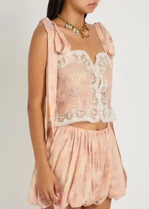 Chloé Floral-print Lace-trim Silk Cropped Top - Multicoloured