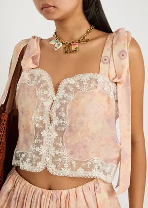 Chloé Floral-print Lace-trim Silk Cropped Top - Multicoloured