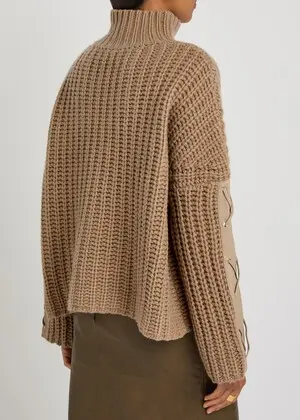 SKIIM Justine Lace-up Leather And Cashmere Jumper