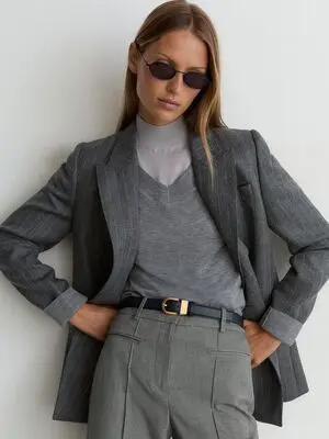 REISS Rosaria Woven Pintuck-detail Flared Trousers