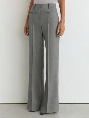 REISS Rosaria Woven Pintuck-detail Flared Trousers