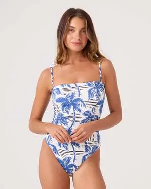 Roxy Breezy Does It Bandeau One Piece Moderate Swimsuit - Black/blue