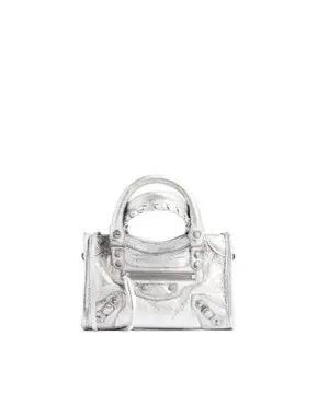 Balenciaga Le City Nano Metallic-finish Fine-grained Handbag - Silver