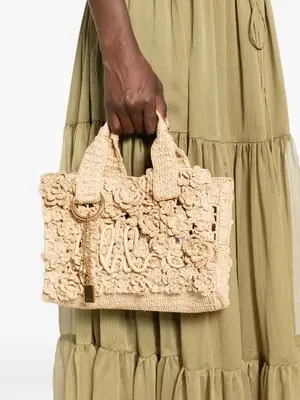 Chloé Raffia Crochet Tote Bag With Floral Embellishment