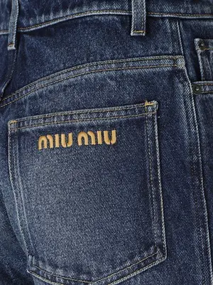 Miu Miu Faded Effect Logo Embroidered Jeans