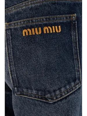 Miu Miu Faded Effect Logo Embroidered Jeans