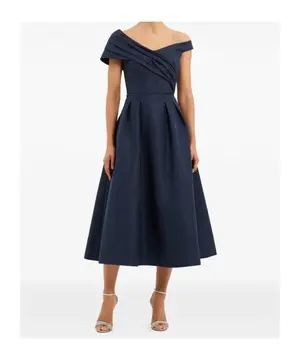 Rebecca Vallance Pleated Off-shoulder Midi Dress