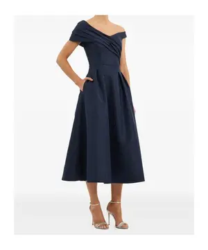 Rebecca Vallance Pleated Off-shoulder Midi Dress