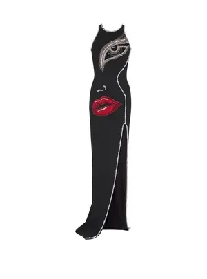 Balmain Face Motif Long Embroidered Dress