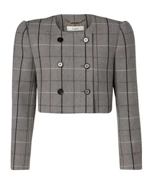 Chloé Checked Cropped Wool Jacket - Gray