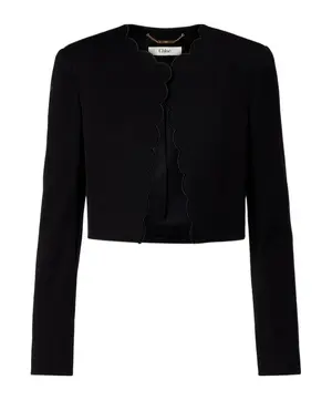 Chloé Scalloped Cropped Cotton Velvet Jacket - Black