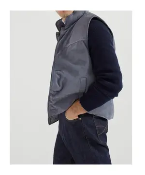 Brunello Cucinelli Sleeveless Stand-up Collar Gilet - Blue