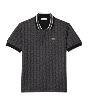 Lacoste Monogram-jacquard Polo Shirt - Black