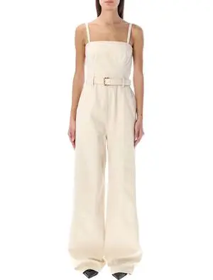 Prada Belted Sleeveless Tailored Jumpsuit With Wide Leg