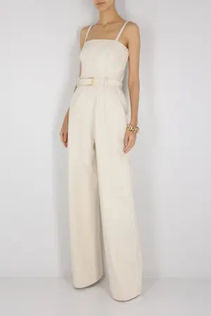 Prada Belted Sleeveless Tailored Jumpsuit With Wide Leg