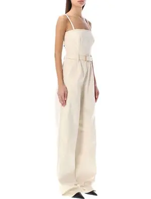 Prada Belted Sleeveless Tailored Jumpsuit With Wide Leg