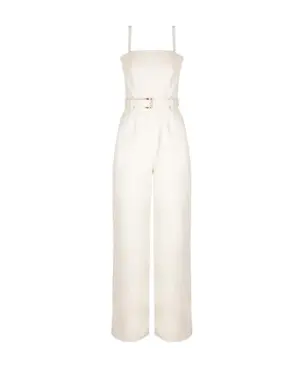 Prada Belted Sleeveless Tailored Jumpsuit With Wide Leg - White
