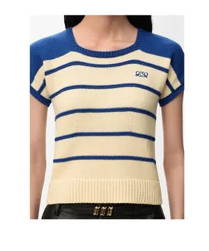 Loewe Short-sleeved Knit Top With Embroidered Logo - Yellow/blue