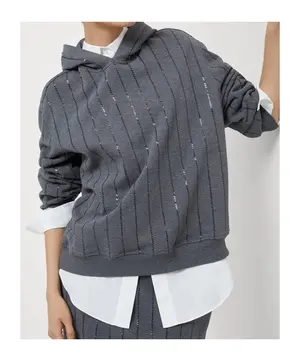 Brunello Cucinelli Sequined Striped Hooded Sweater